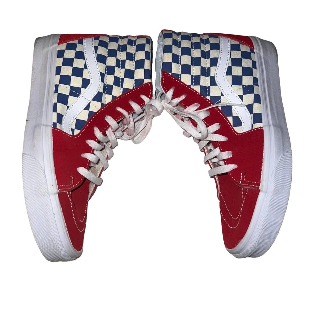 Vans Red Blue & White Checkered Sneakers Skateboard S… - Gem
